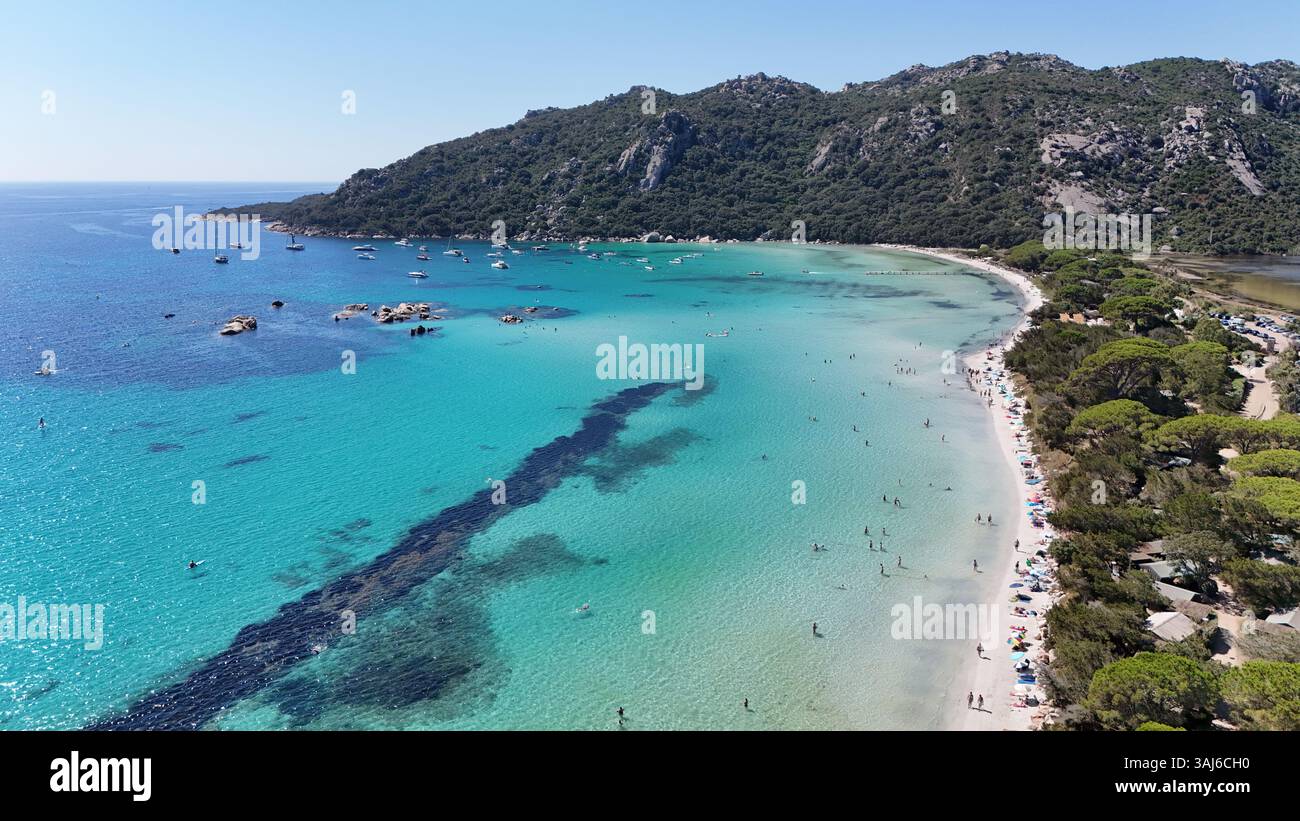 Aerial view of Santa Giulia beach in Corsica, France, with turquoise ...