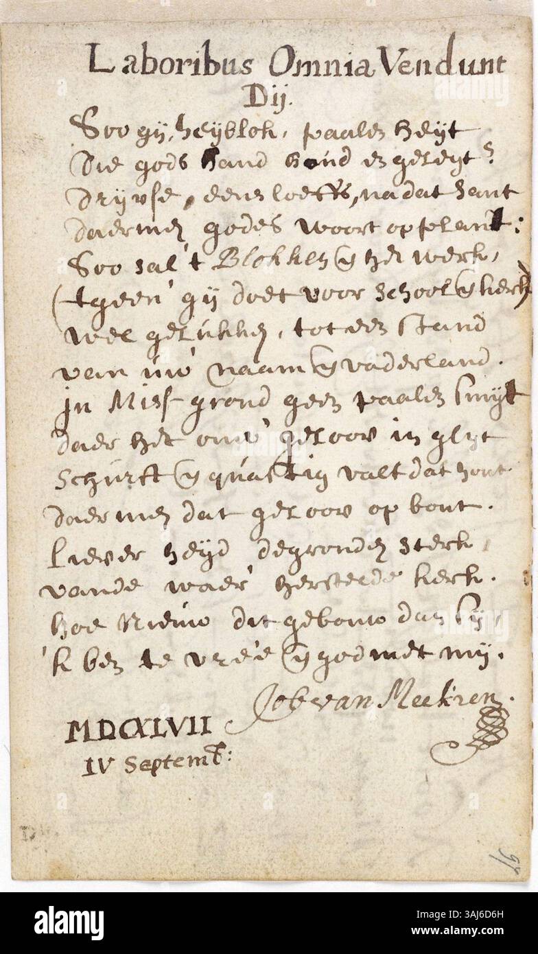 A poem by Job van Meekeren, featured in the album amicorum of Jacob ...