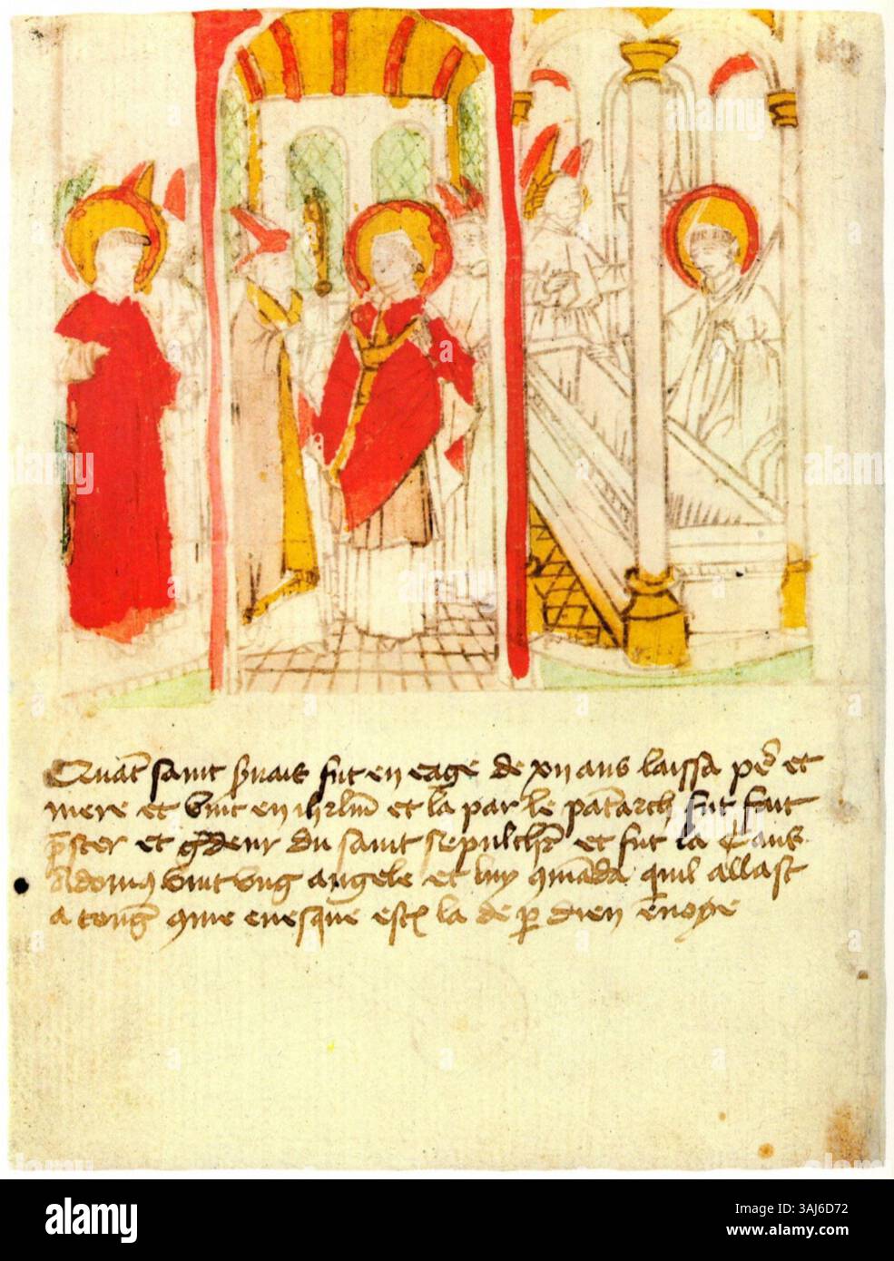 A woodcut from around 1460 illustrating three key moments in the life ...