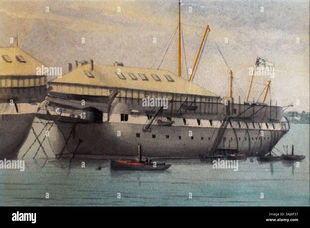 Watercolour painting by William Mackenzie Thomson depicting two hulks ...