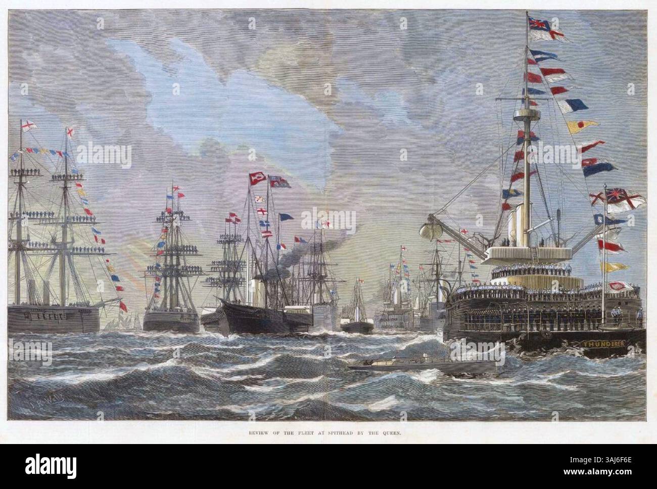 This colored print from *The Illustrated London News* in 1878 captures the review of the fleet ...