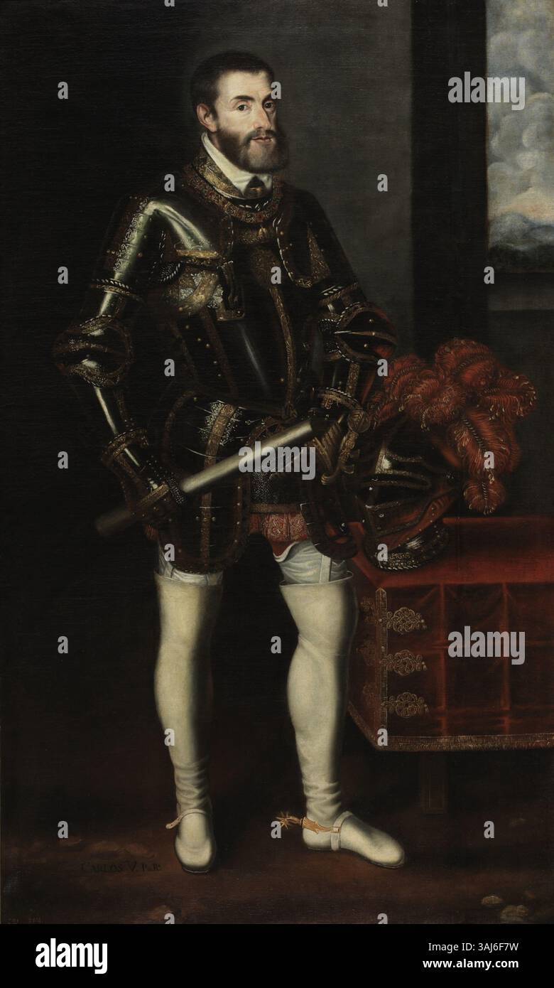 This early 17th-century painting portrays Charles V in armor ...