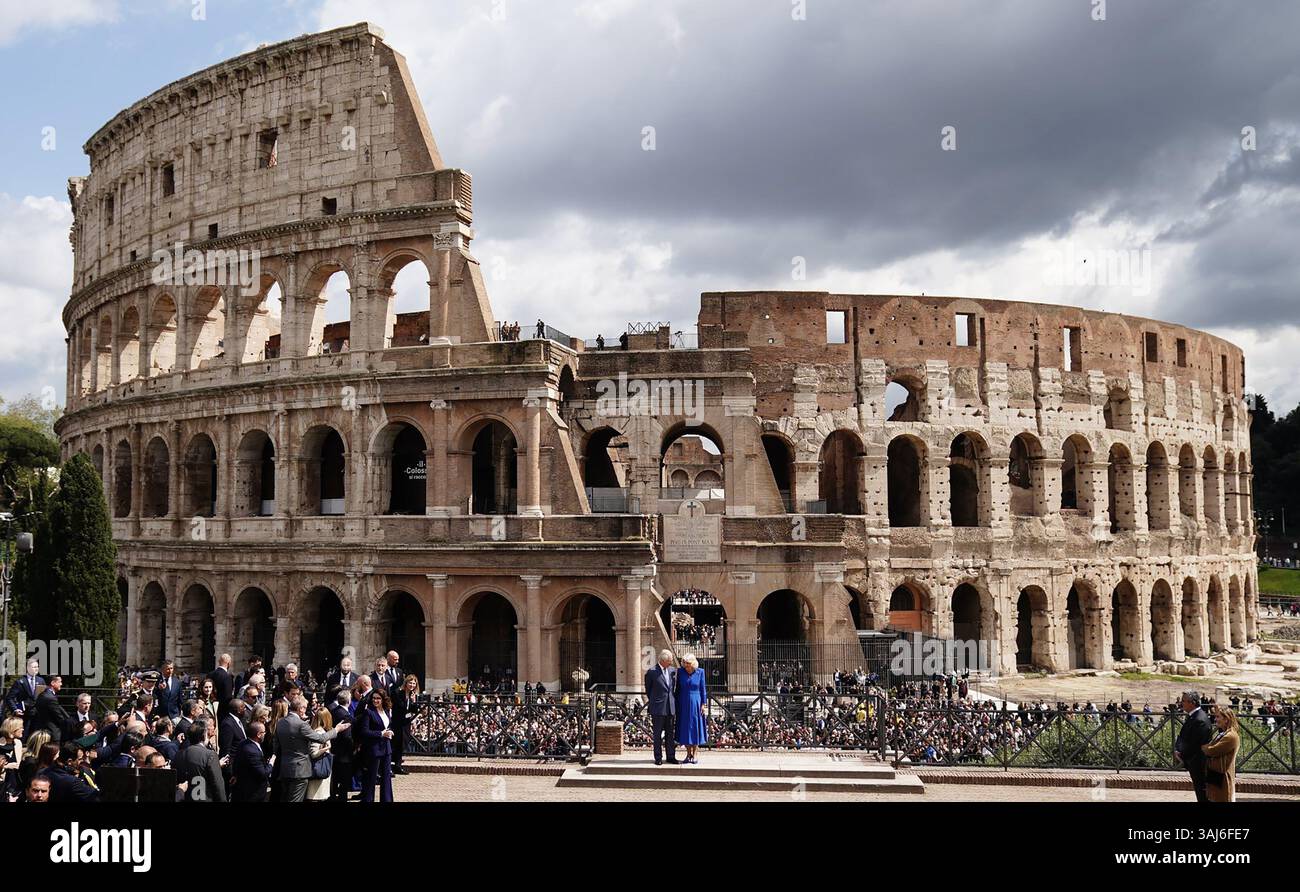 Britain's King Charles and Queen Camilla pose during a visit to the ...