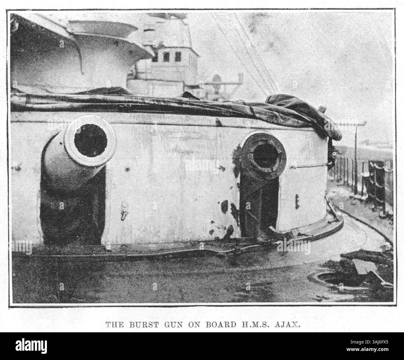 This 1889 illustration depicts a burst gun on board the HMS Ajax, a ...