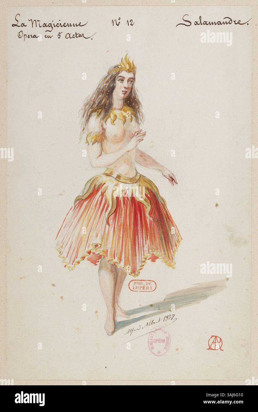 A costume design by Alfred Albert for 'La Magicienne', depicting a ...