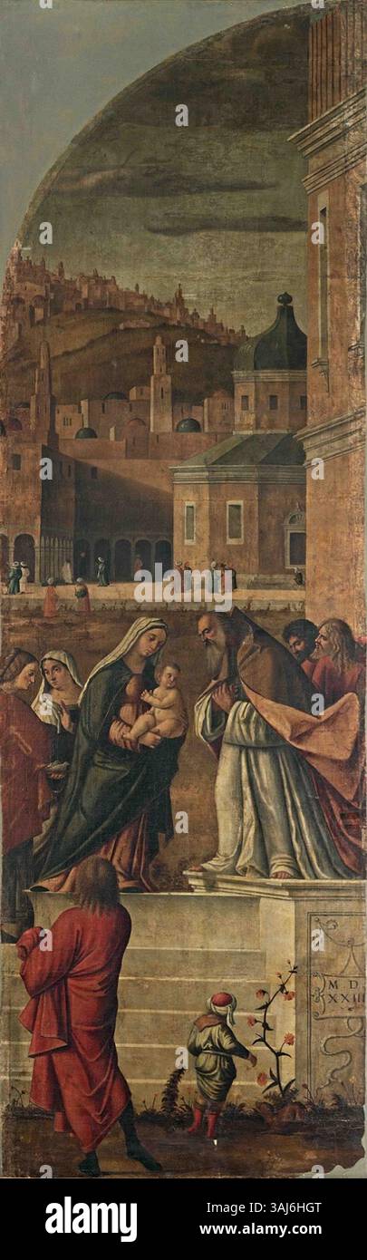 A cropped section of the 16th-century oil painting 'Strage degli ...