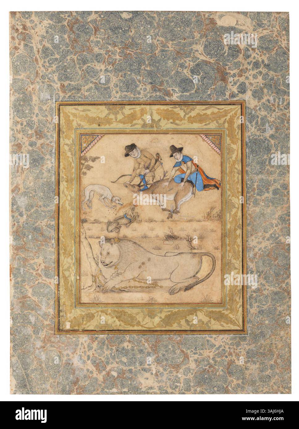 This 16th-century Safavid Persian drawing portrays a recumbent lion ...