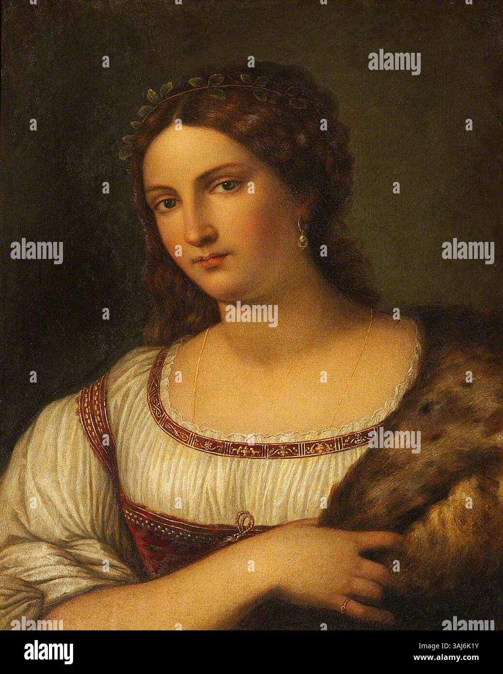 This painting, after Sebastiano del Piombo, depicts 'La Fornarina'. It ...