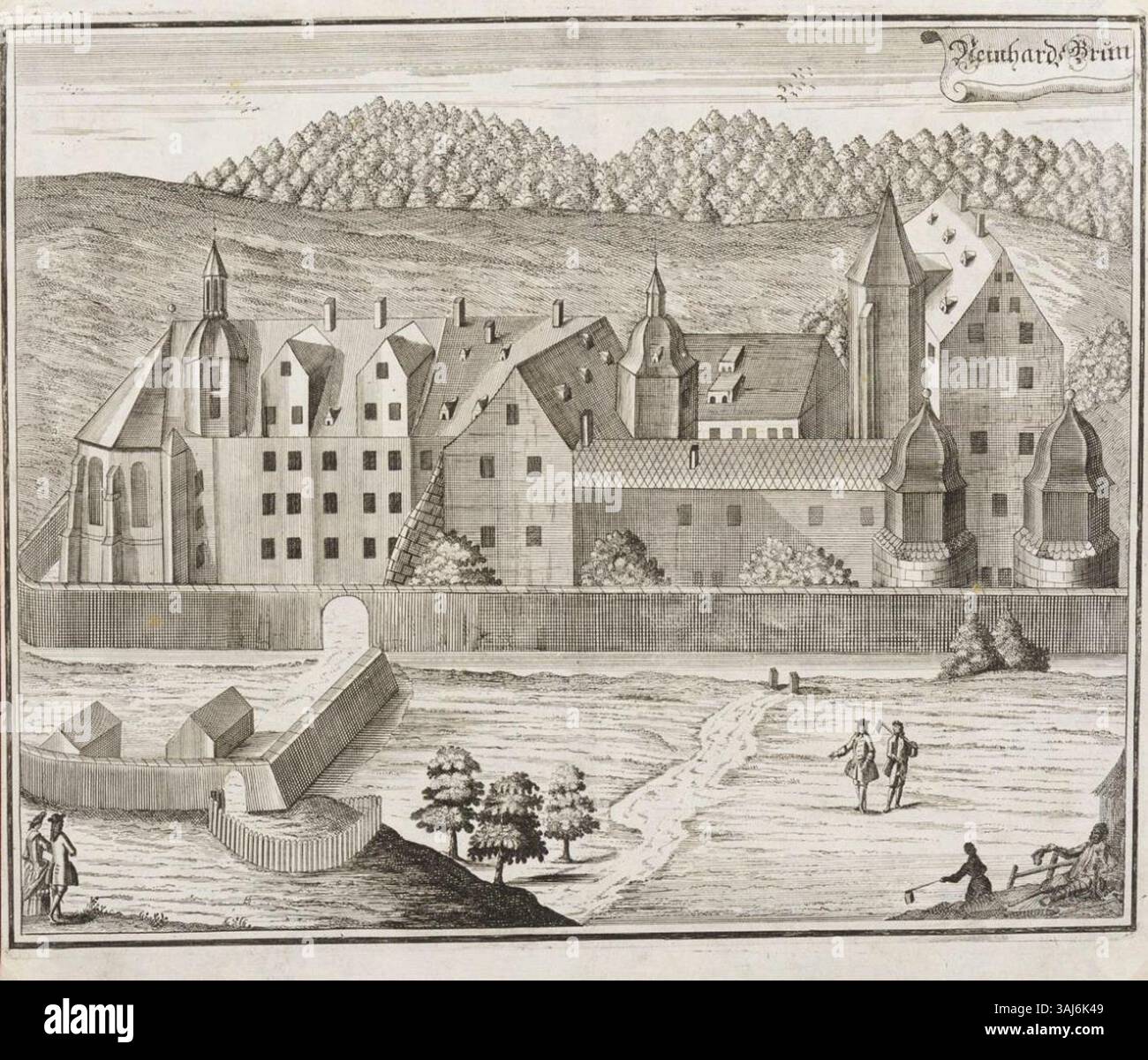 Copper engraving of Reinhardsbrunn Castle, 1717, depicting a detailed ...