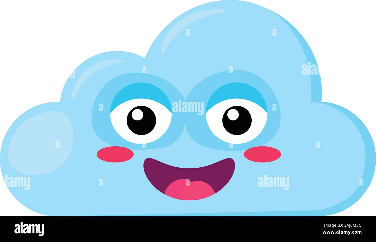 Blue blushing cheeks Emoji Cloud with embarrassed face. Design element ...