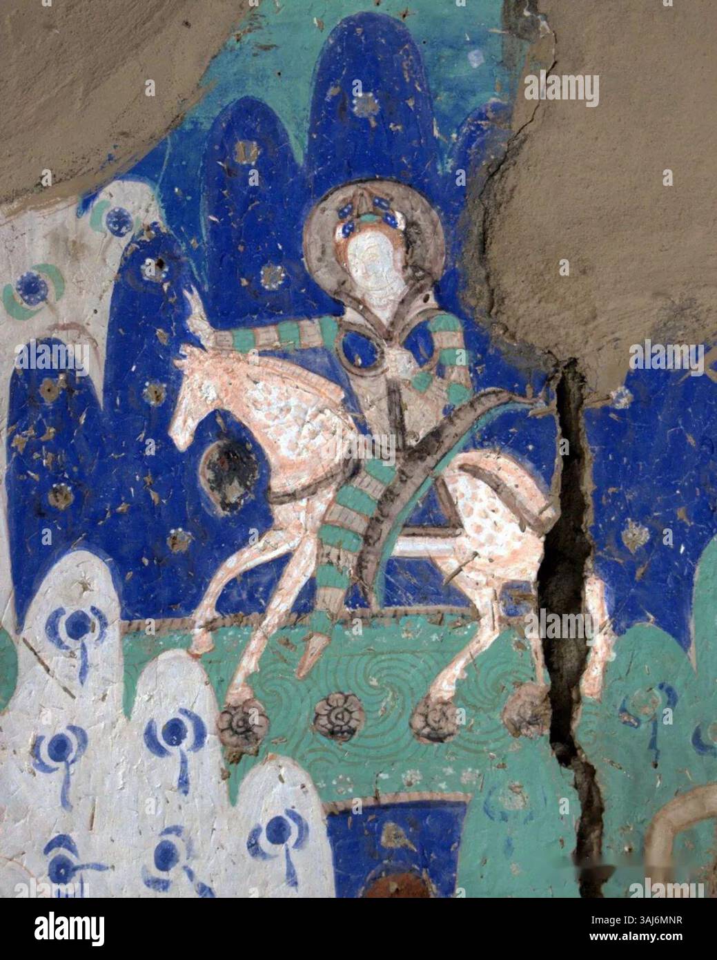 The 6th-century CE painting of a man in armor from Cave 14 in the Kizil ...