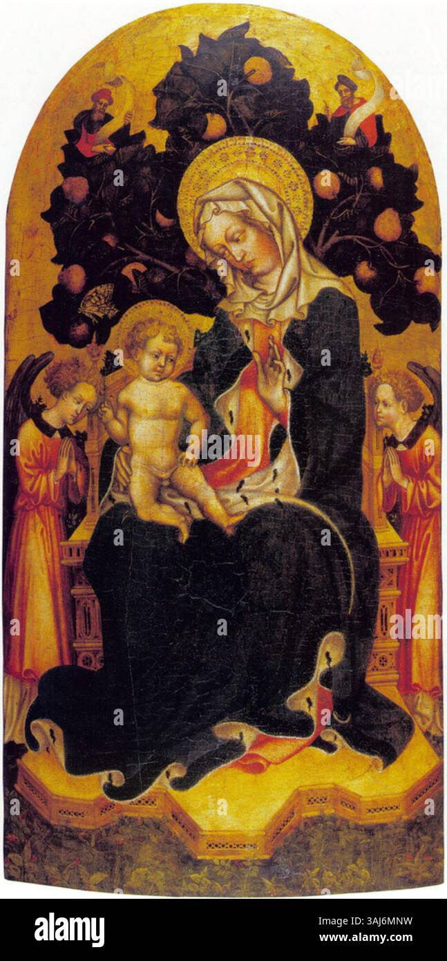 This 1420-1430 painting by Gentile da Fabriano’s follower depicts the Virgin and Child enthroned ...