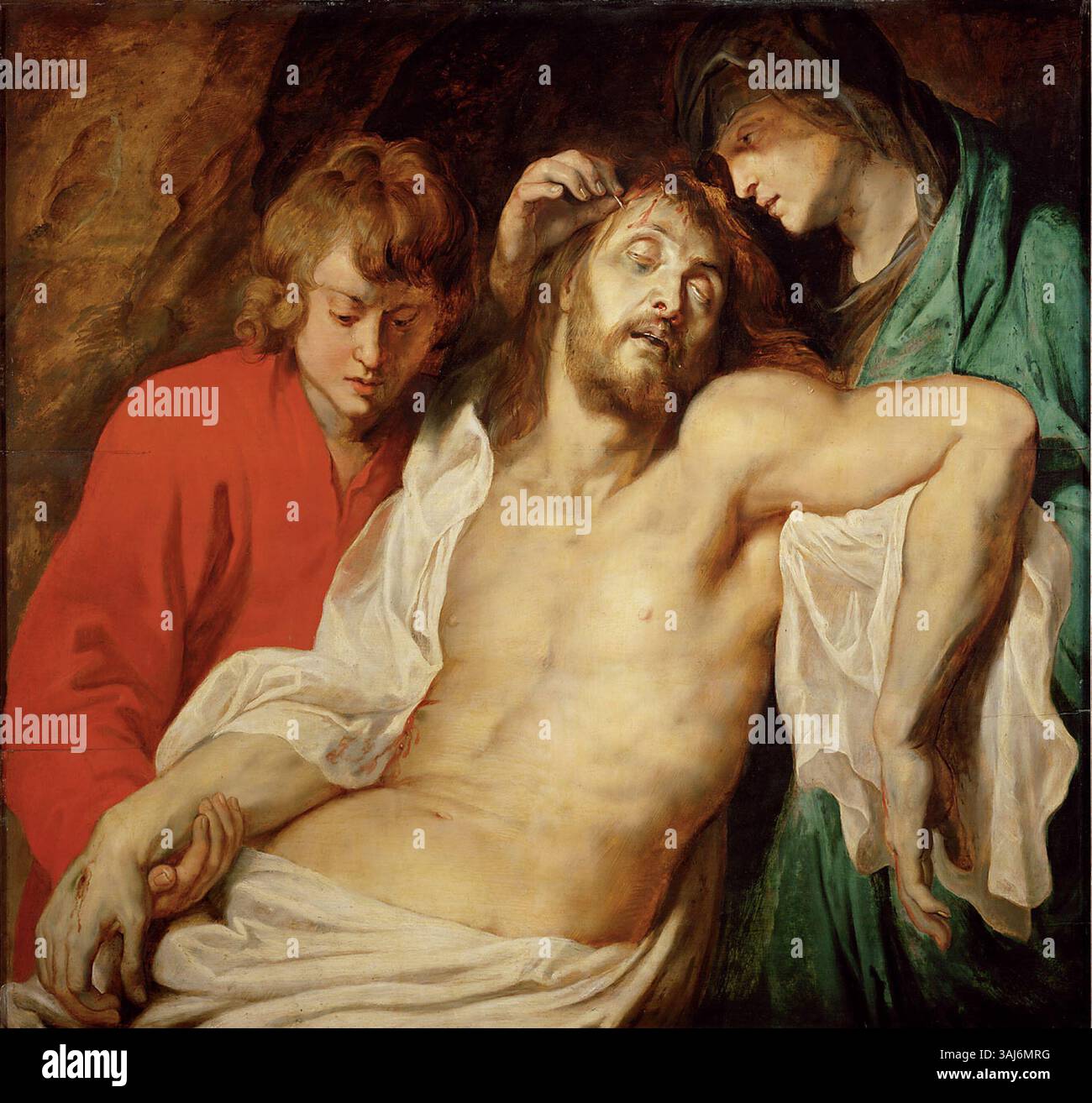 This oil painting by Peter Paul Rubens, created between 1614 and 1615, depicts the Lamentation ...