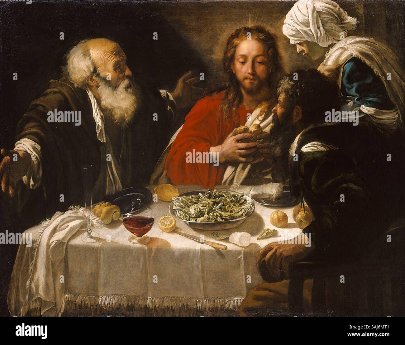 The Supper at Emmaus, painted circa 1621, depicts the biblical scene of ...