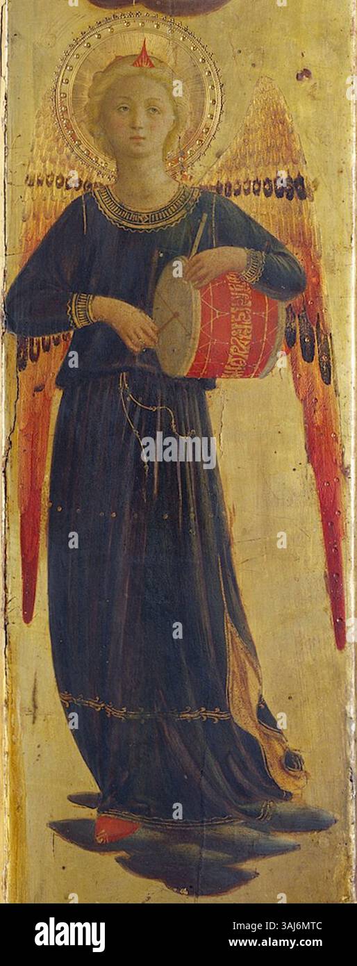 Detail of an angel beating a drum from Fra Angelico's Linaivoli ...