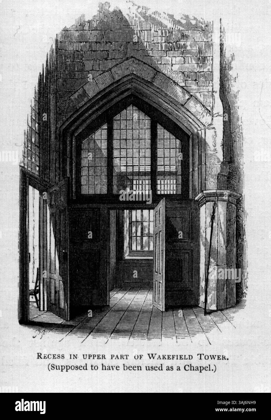 This illustration depicts a recess in the upper part of Wakefield Tower ...