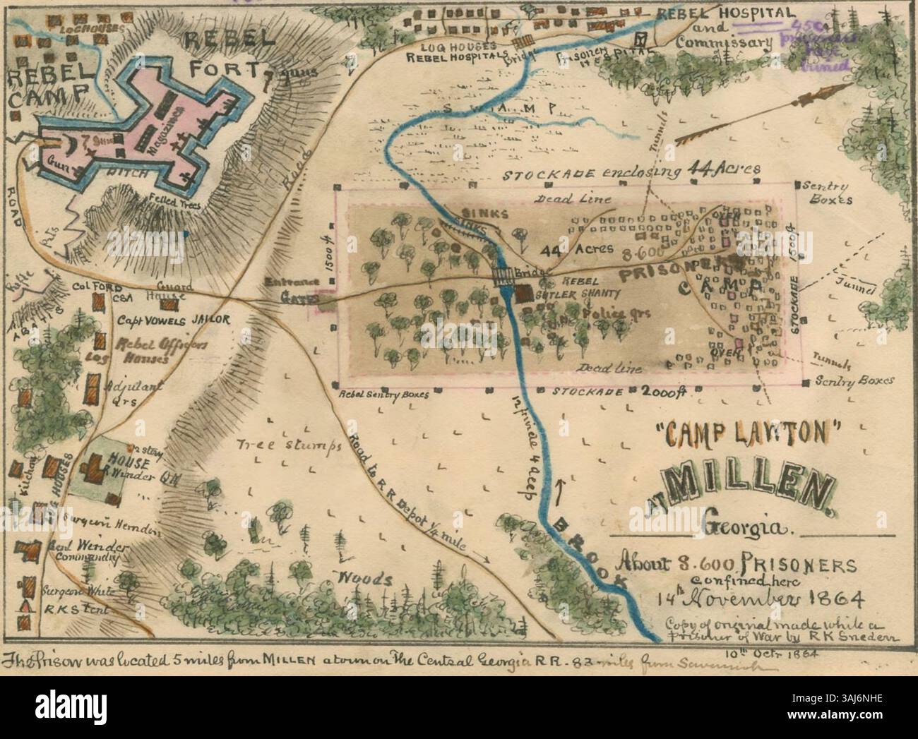 This depiction of Camp Lawton at Millen, Georgia, shows the 44-acre ...