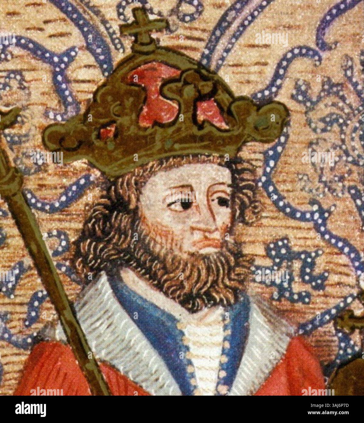 This 14th-century image from the *Chronicon Pictum* depicts Charles II ...