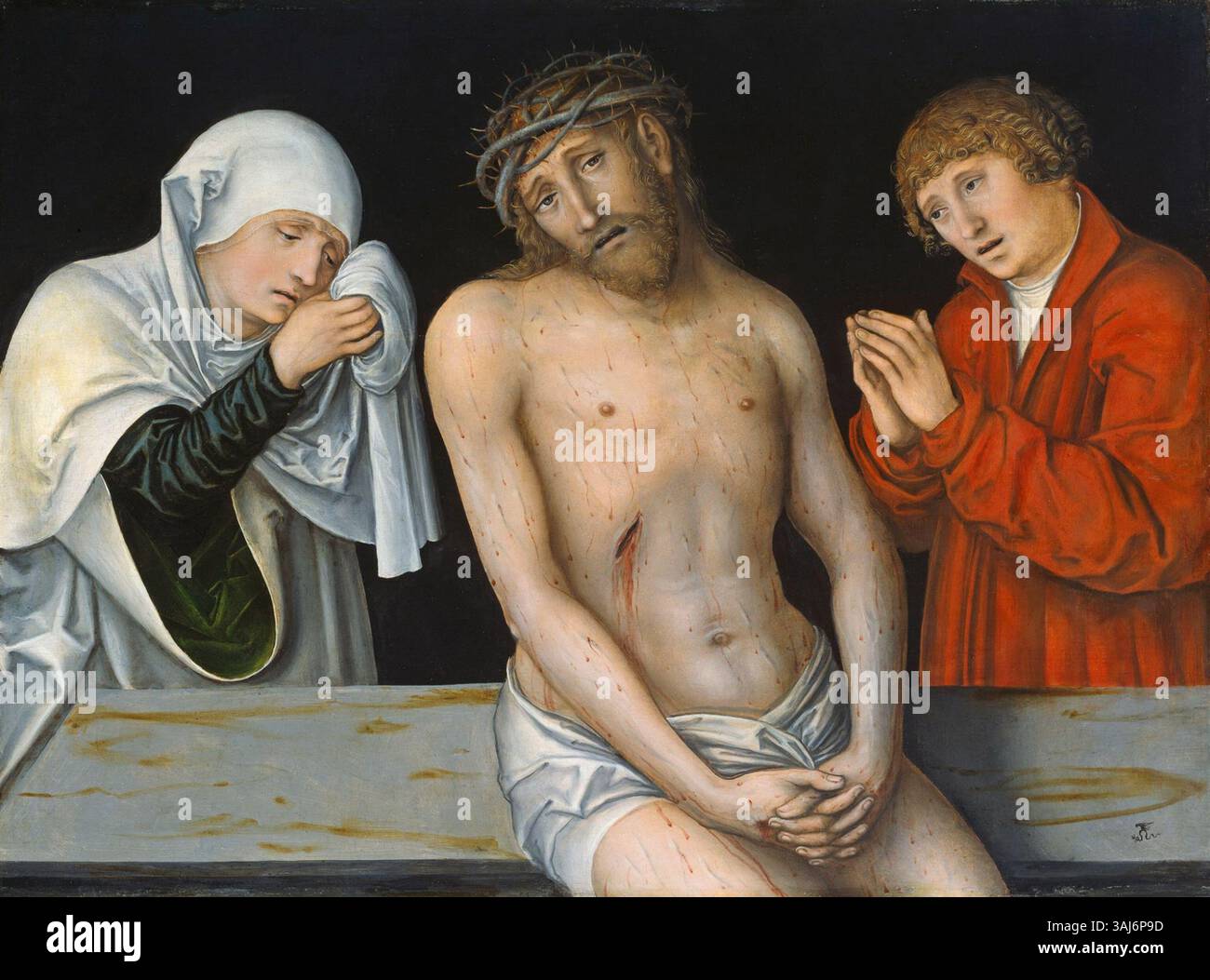 This circa 1540 painting by Lucas Cranach the Elder, titled 'Man of Sorrows,' depicts Christ ...
