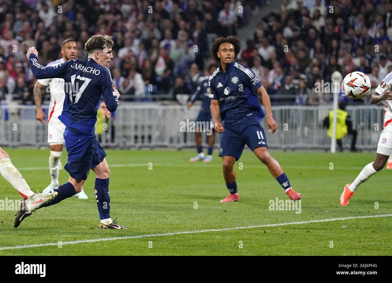 Manchester United's Alejandro Garnacho attempts a shot on goal during ...