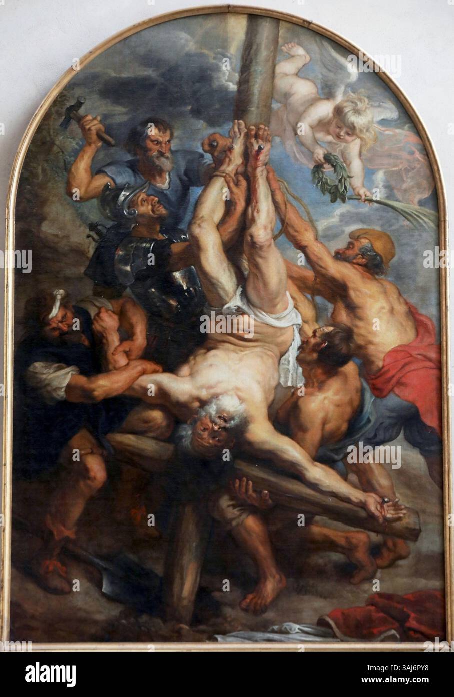 The 'Crucifixion of Saint Peter' by Peter Paul Rubens, created between 1638 and 1640, depicts ...