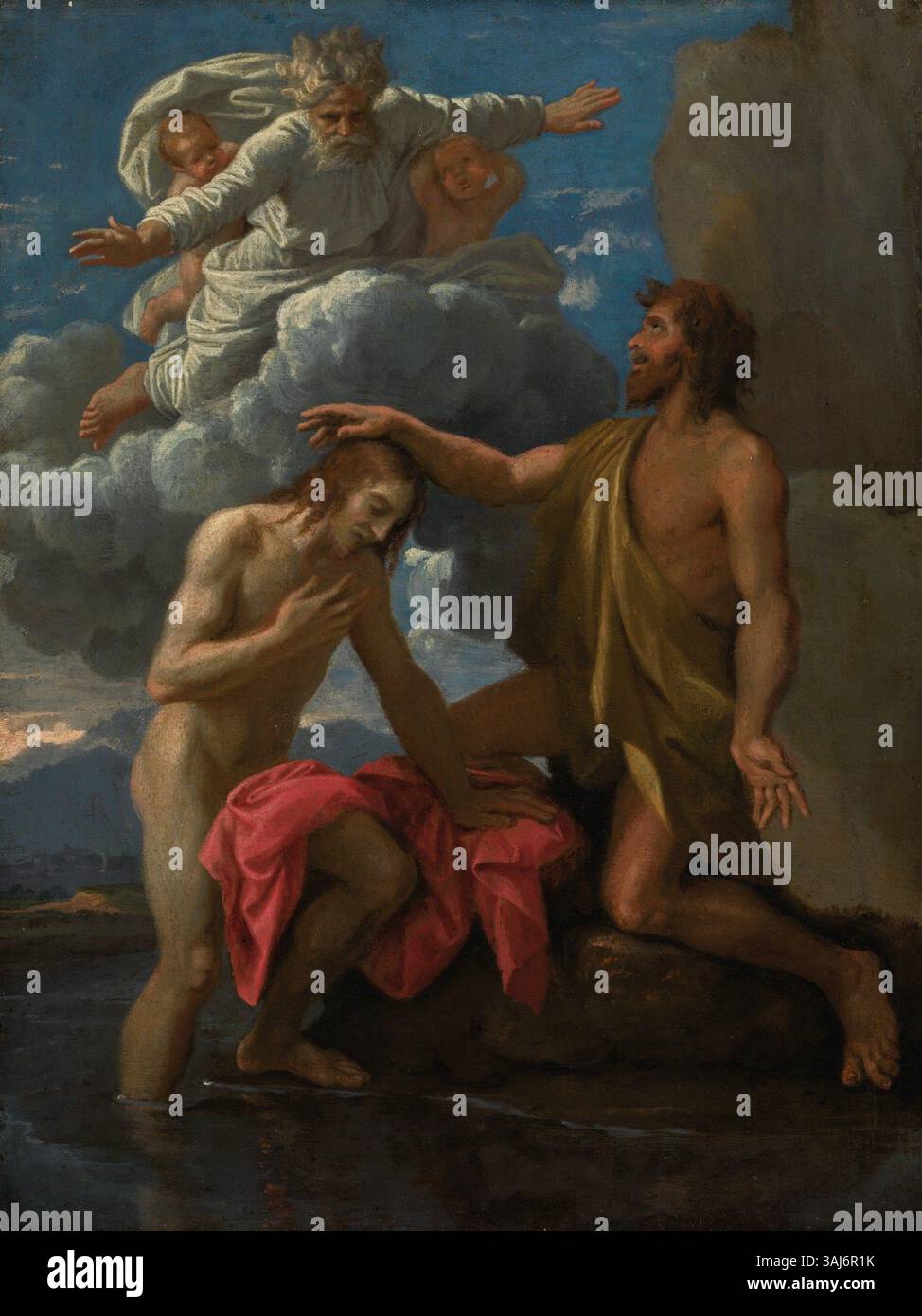Nicolas Poussin's 1648 painting 'Baptême du Christ' depicts the biblical scene of the baptism of ...