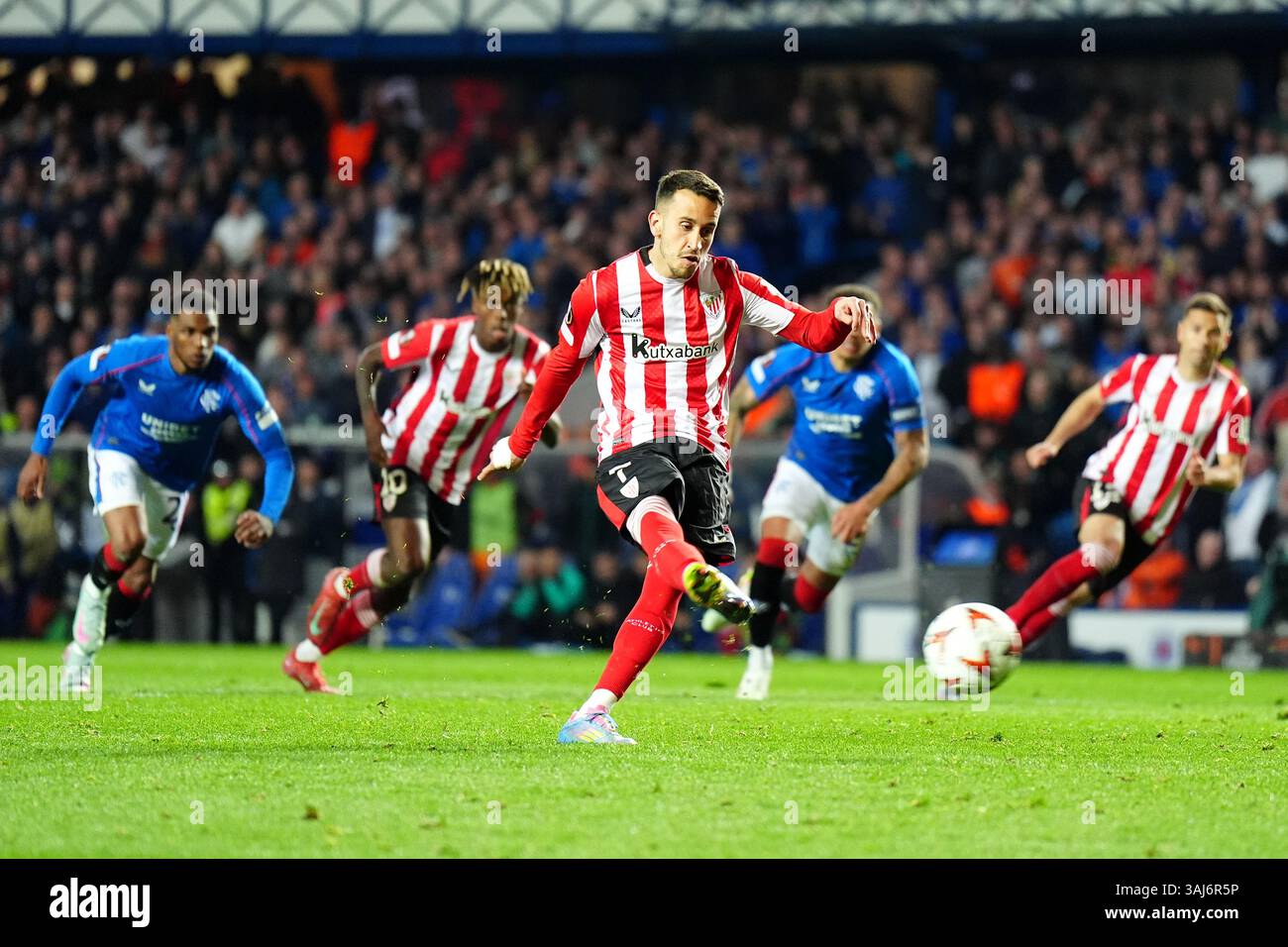 Athletic Bilbao's Alex Berenguer takes a penalty which is saved by ...