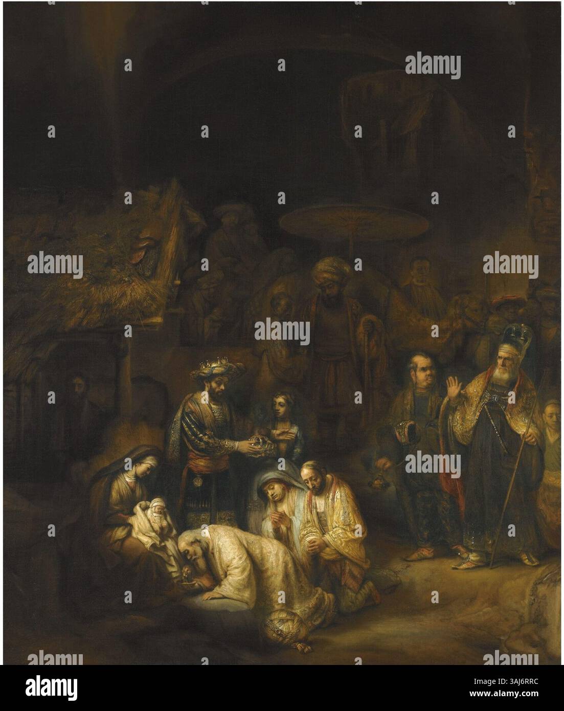 This painting from the circle of Rembrandt, depicting the Adoration of ...