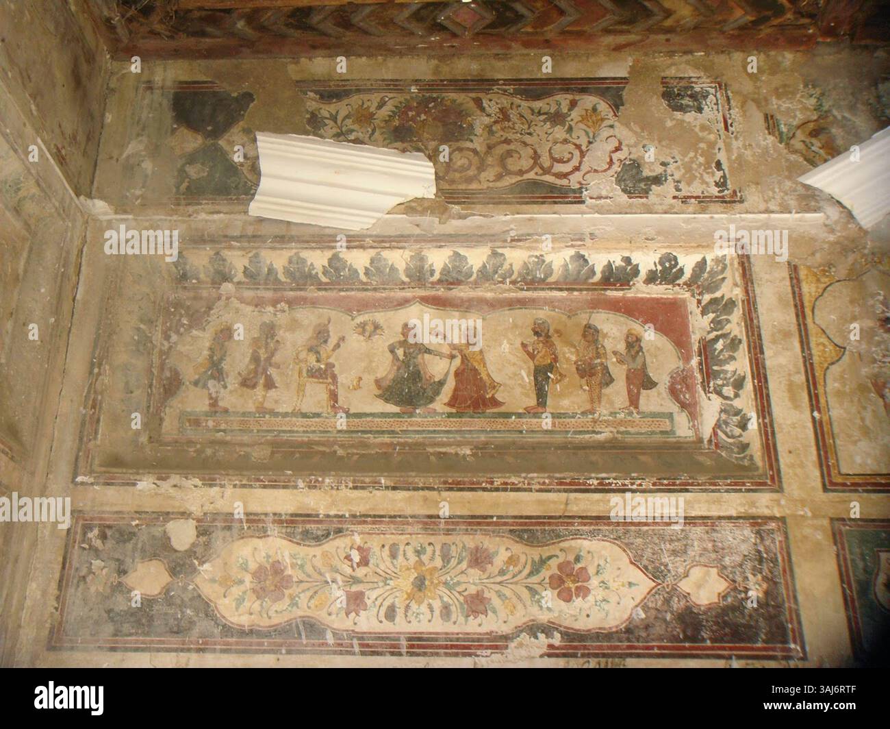 This fresco at Gurdwara Bhumman Shah, located in Depalpur, Punjab, Pakistan, created in the 18th ...