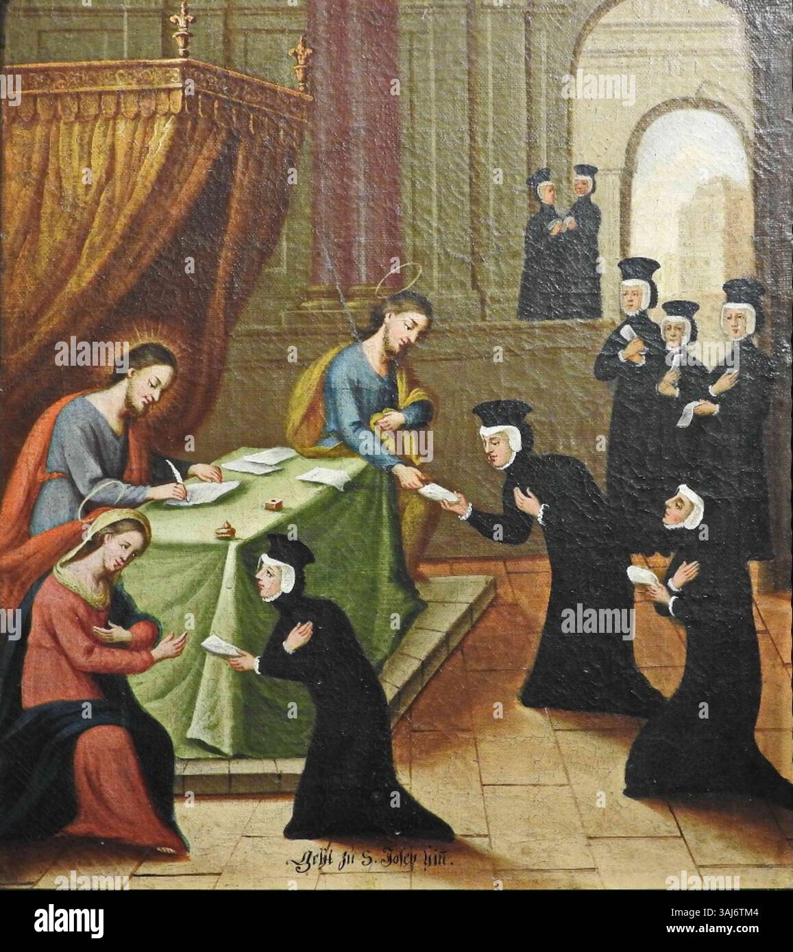 This painting depicts a scene where canonesses present their petitions ...