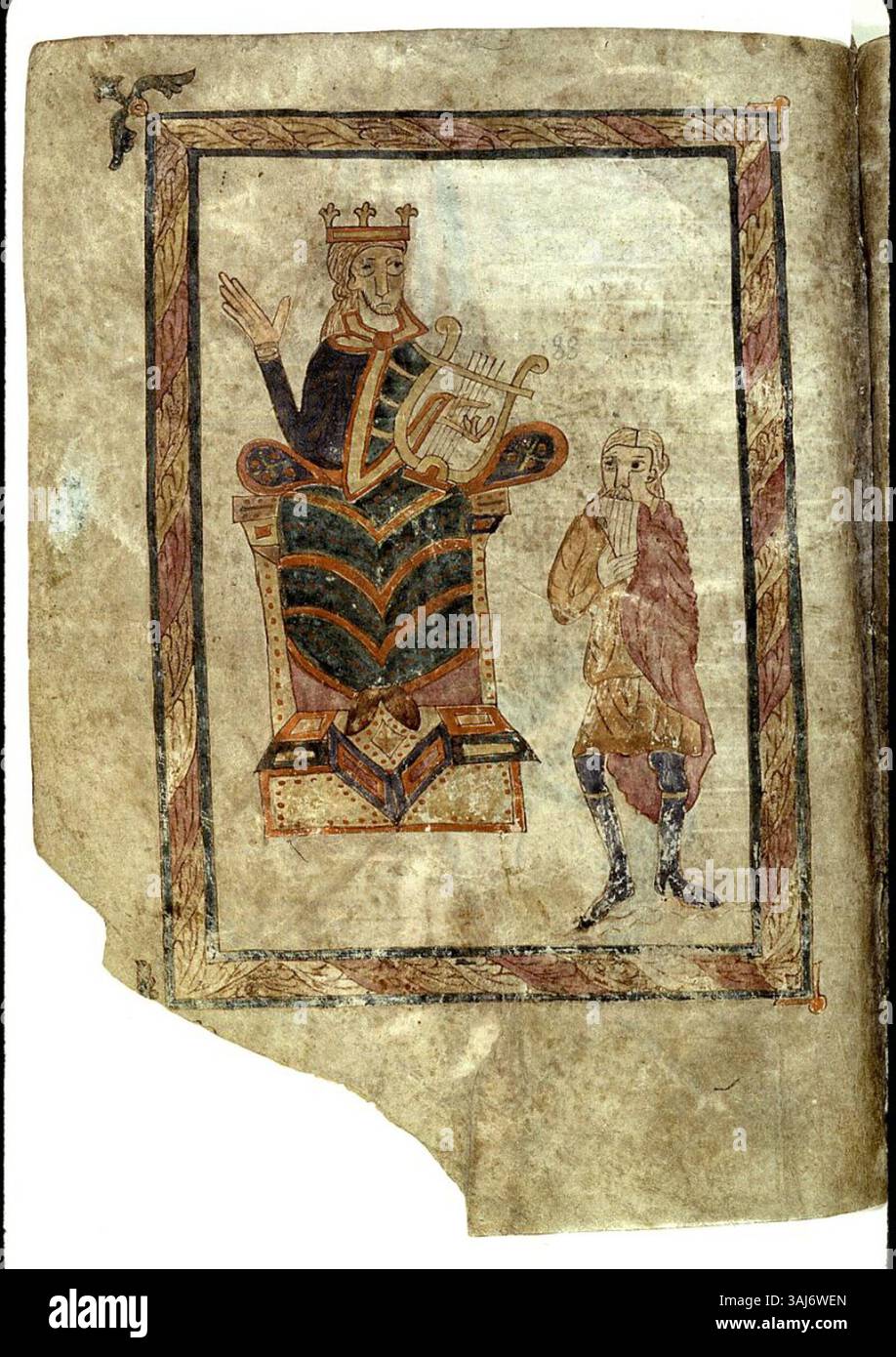 A page from the Benedictine Psalter, dated between 842 and 850, depicts ...