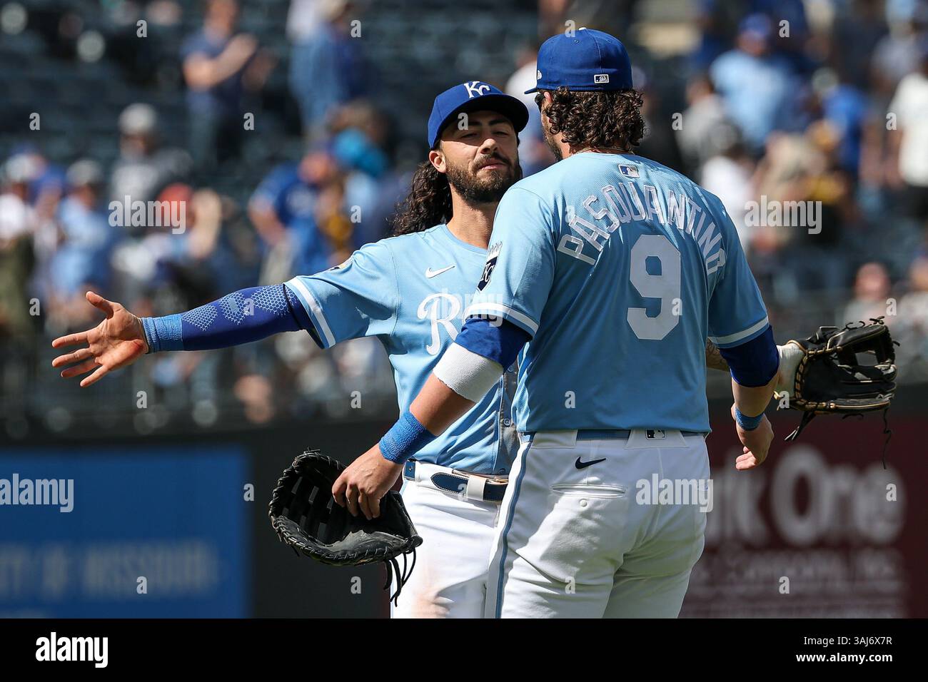 Kansas City, MO, USA. 10th Apr, 2025. Kansas City Royals third baseman ...