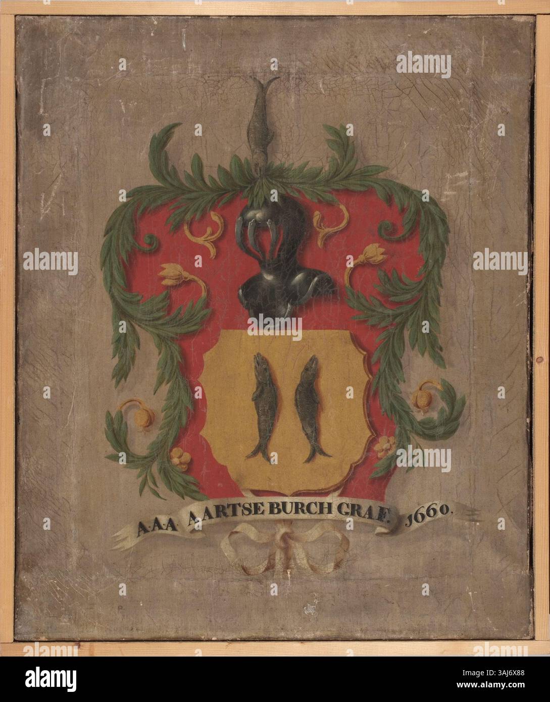 This 1660 painting shows the coat of arms of AAA Aartse Burch, a ...