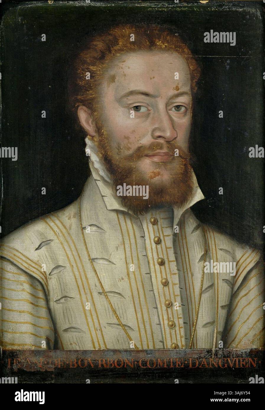 This 16th-century oil painting depicts Jean de Bourbon, Count of Soissons and Enghien, a French ...