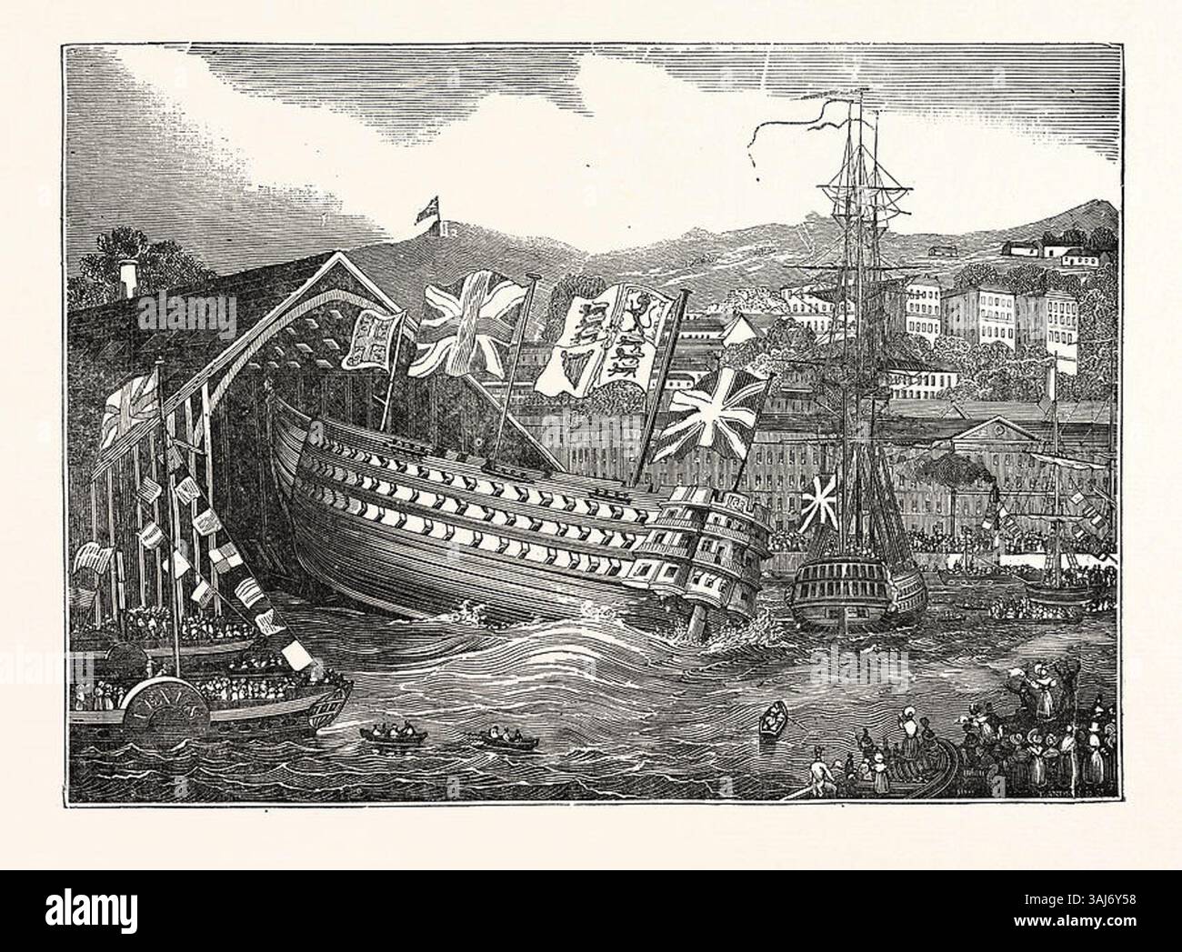 The launch of His Majesty's Ship Waterloo at Chatham, depicted in The ...