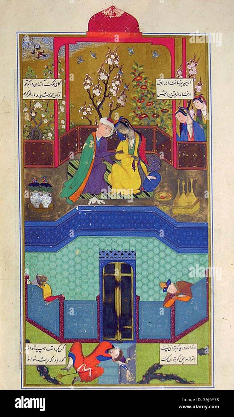 The 1481 painting from the 'Khamsa of Nizami' depicts Bahram Gur in the ...