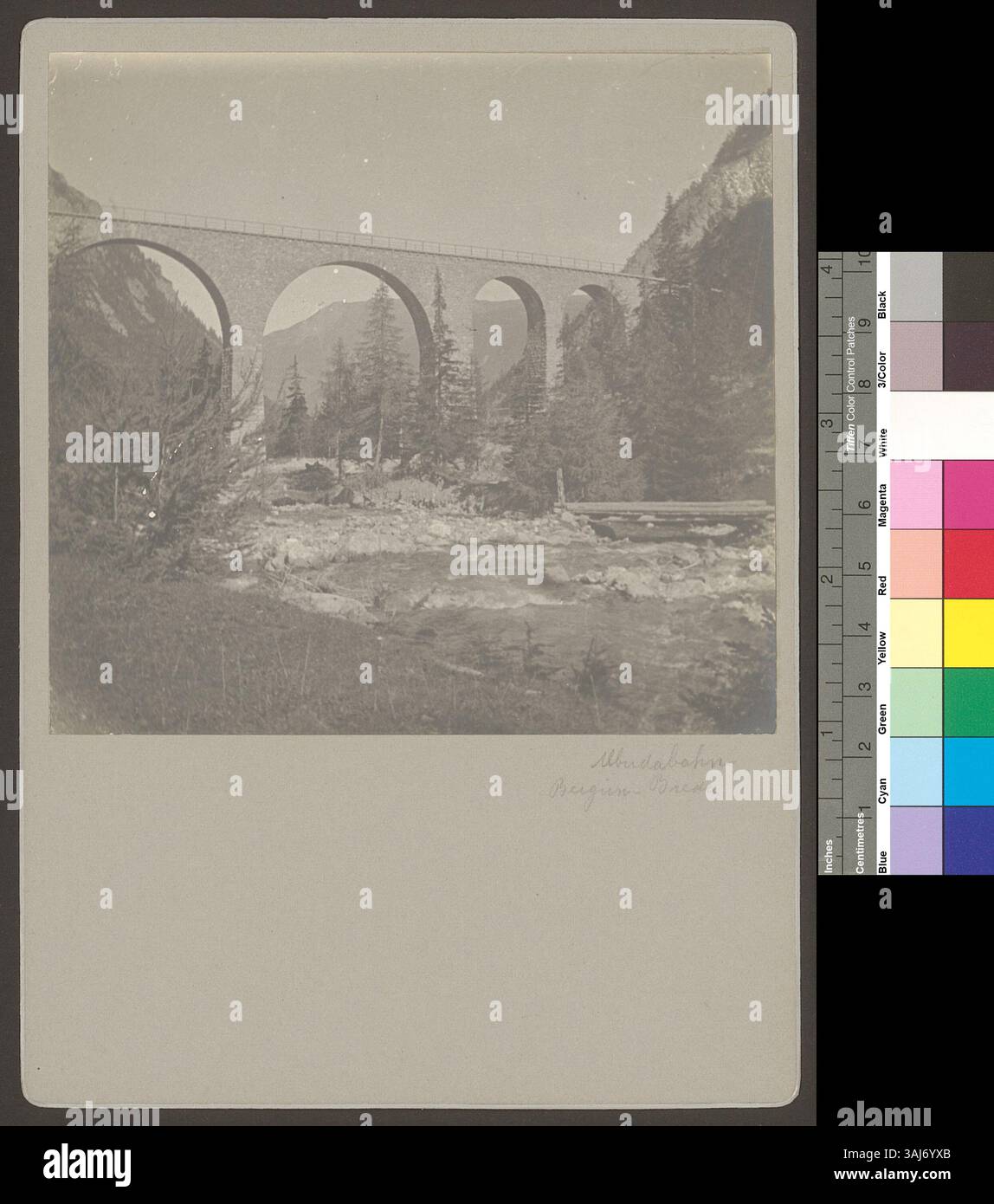 The photograph shows a view of a viaduct along the Albulabahn railway ...