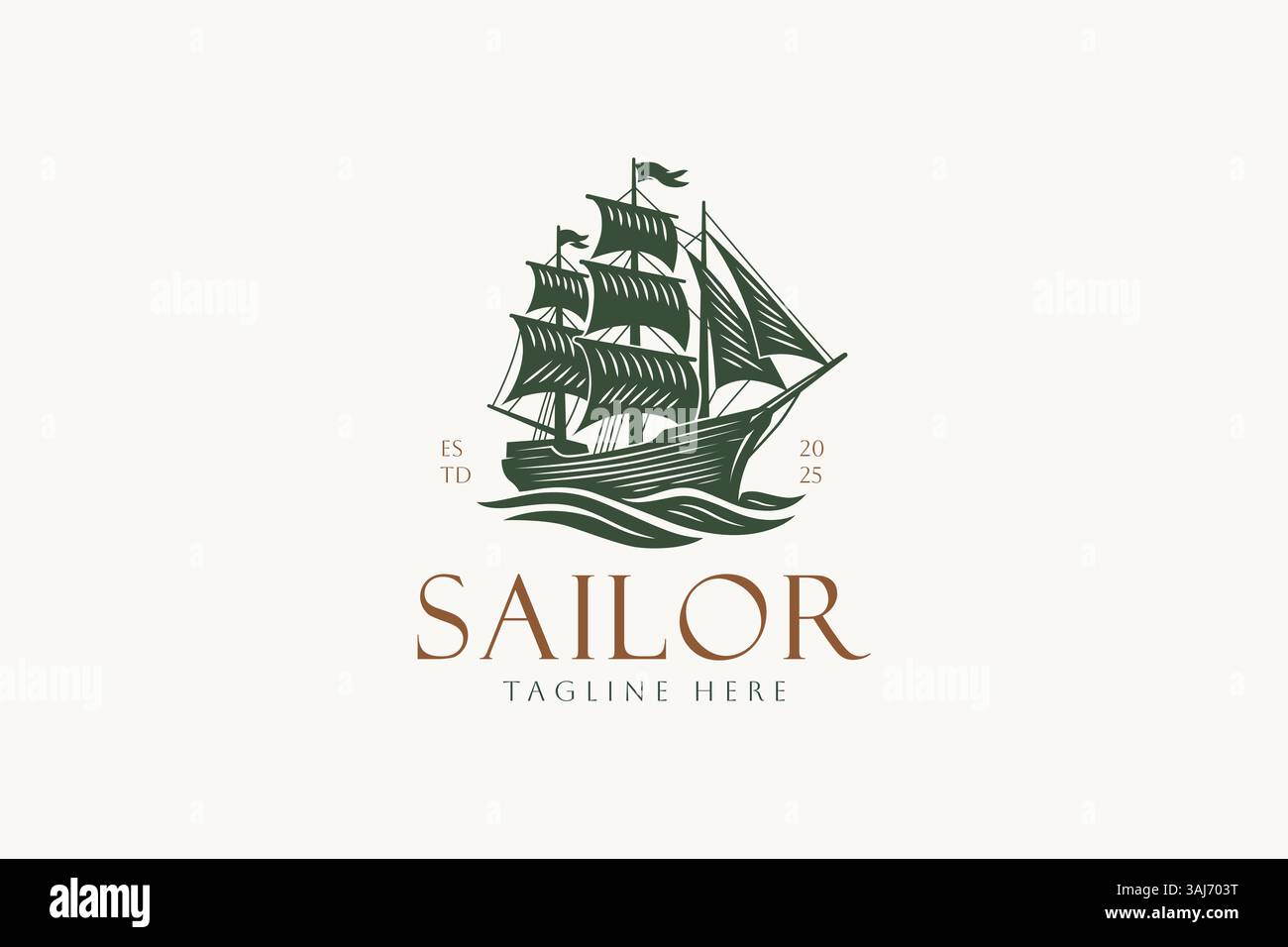 Elegant Nautical Logo Featuring a Sailboat and Ocean Illustration for ...