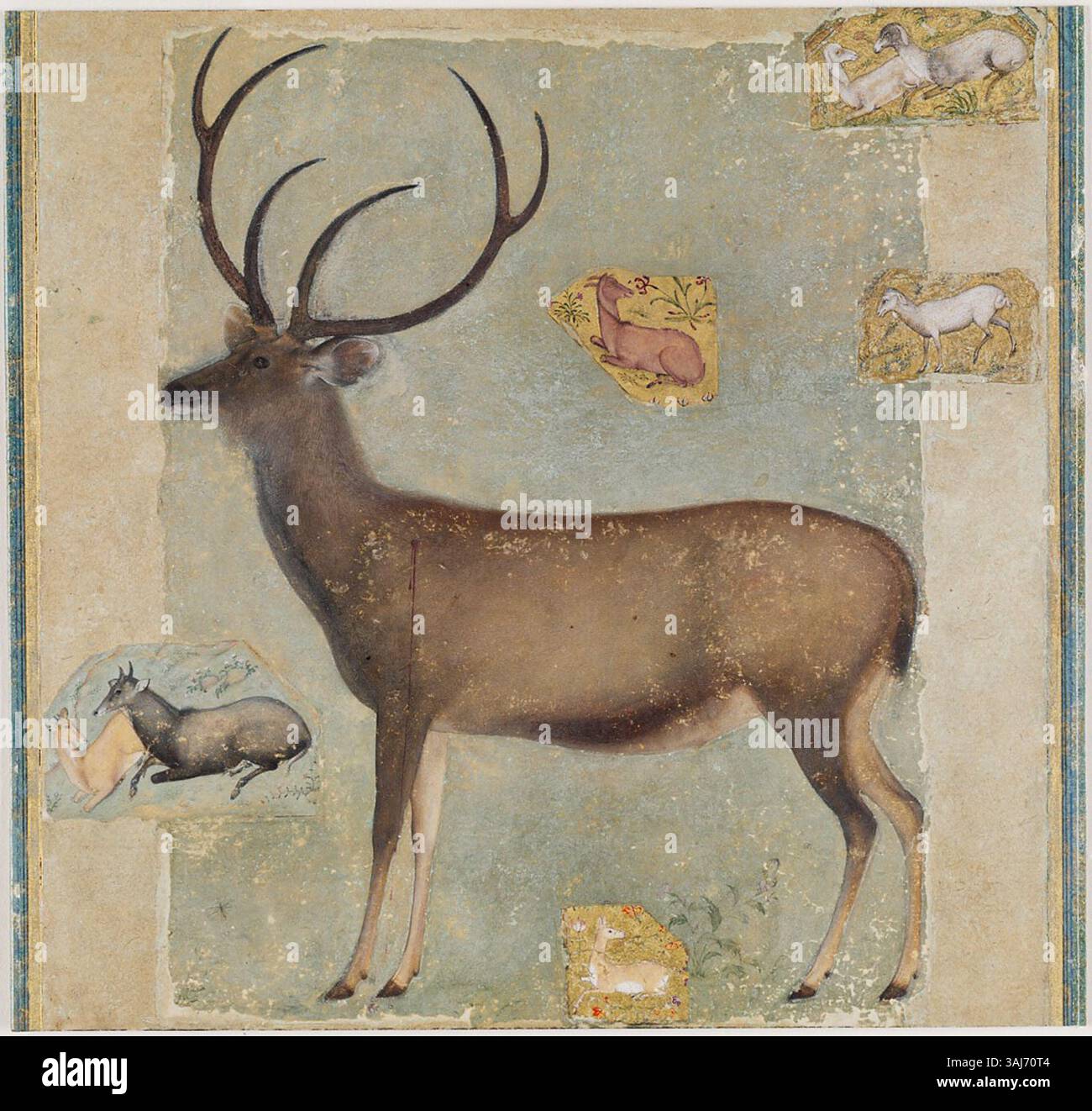 This circa 1610 painting depicts a wounded buck surrounded by vignettes ...