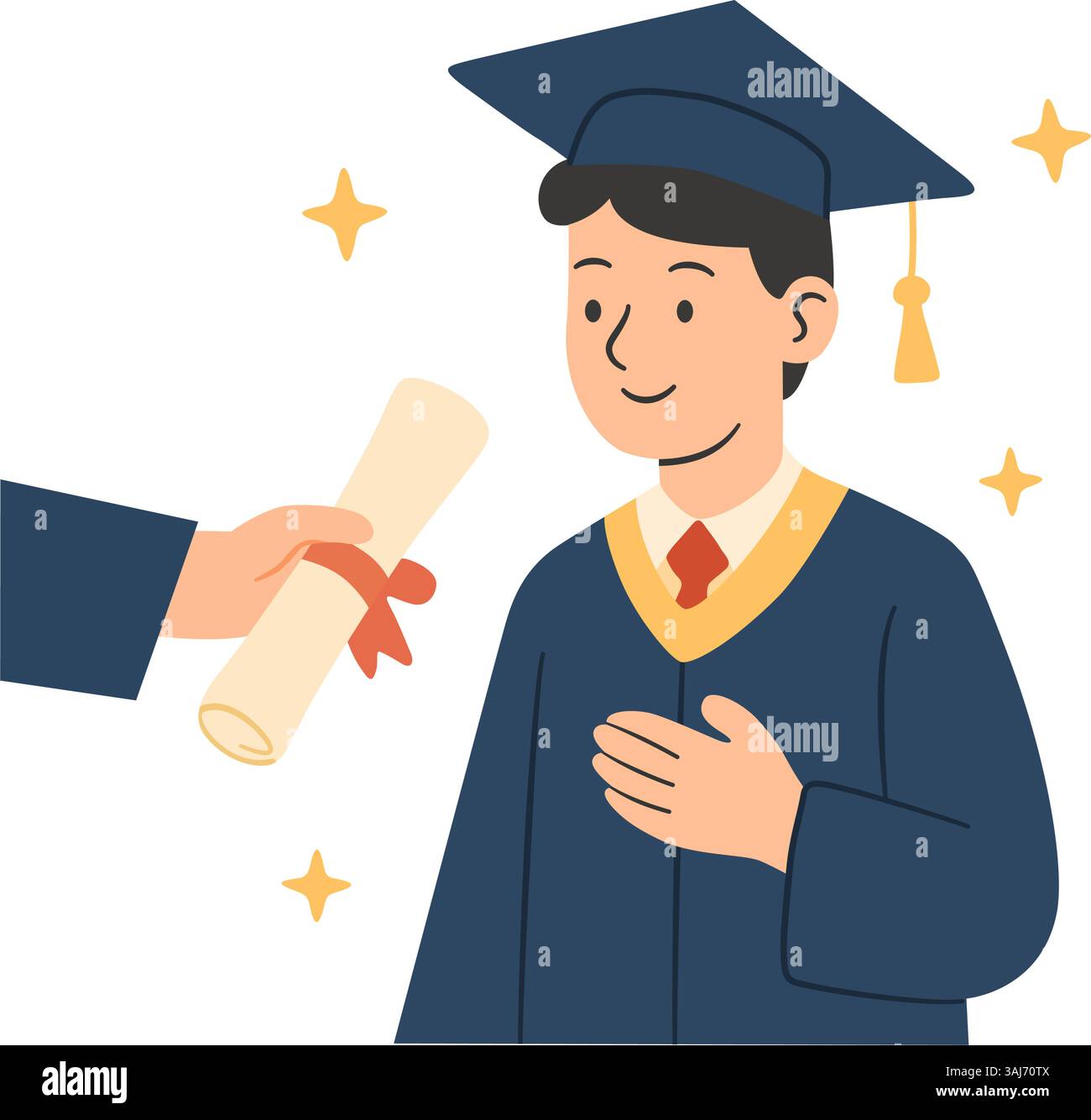 Student awarding of diploma. Young guy with certificate in his hand ...
