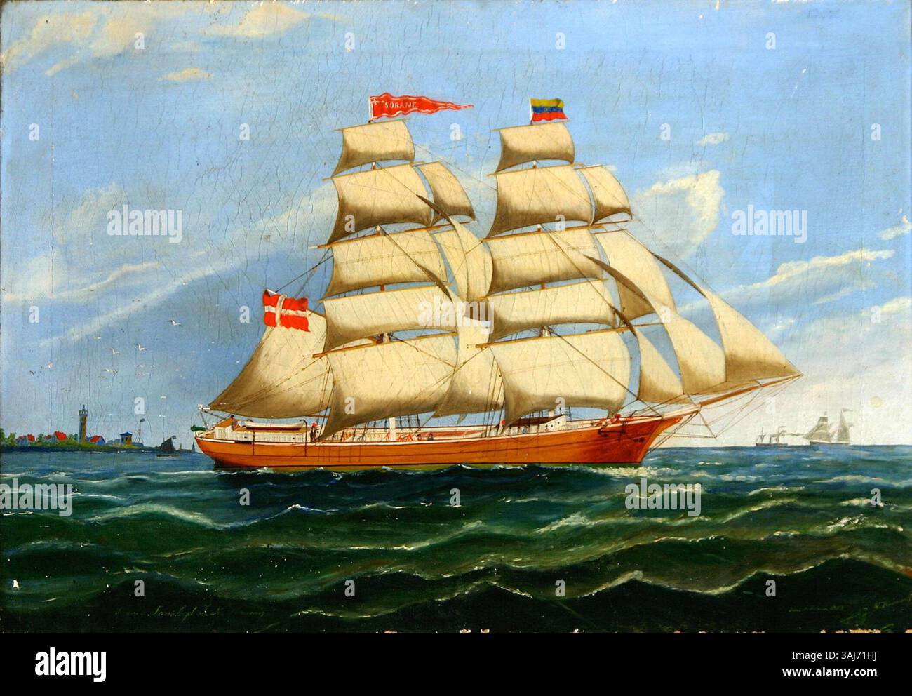 This 1882 ship portrait by J.N. Hansen shows the Danish brig *Sørane af ...