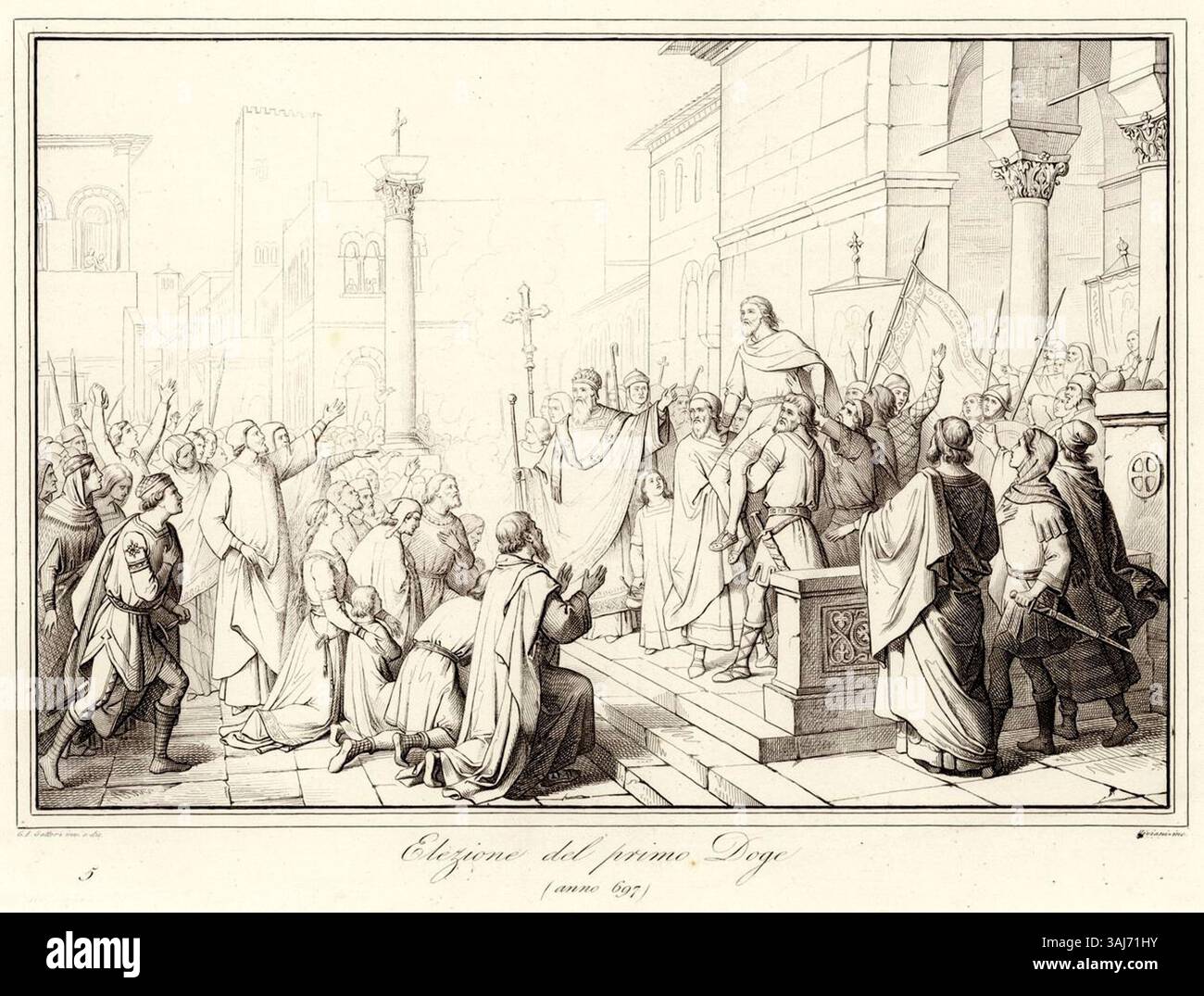 The artwork depicts the election of Paolo Lucio Anafesto as the first ...