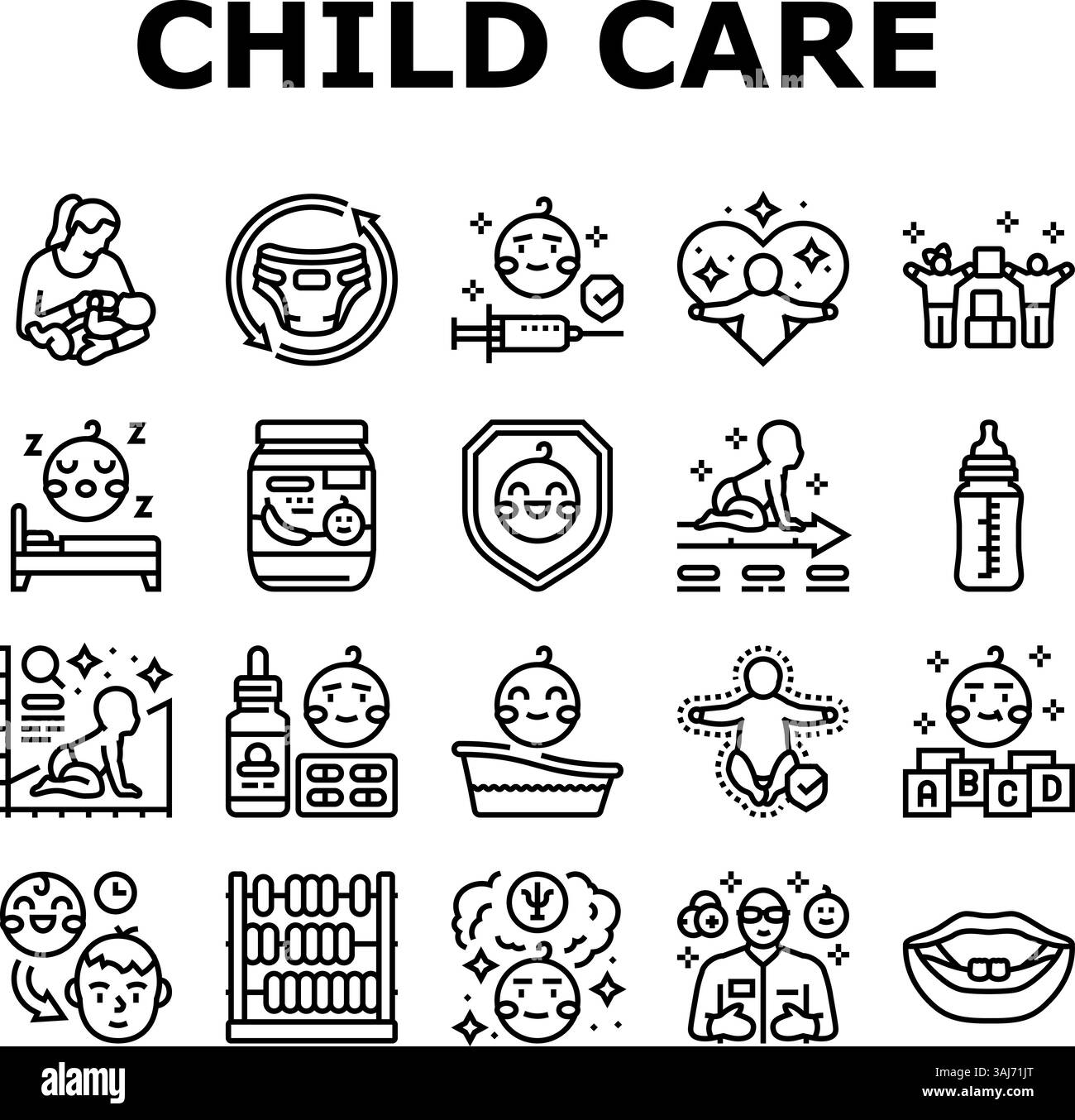 child care nurse pediatric icons set vector Stock Vector Image & Art ...