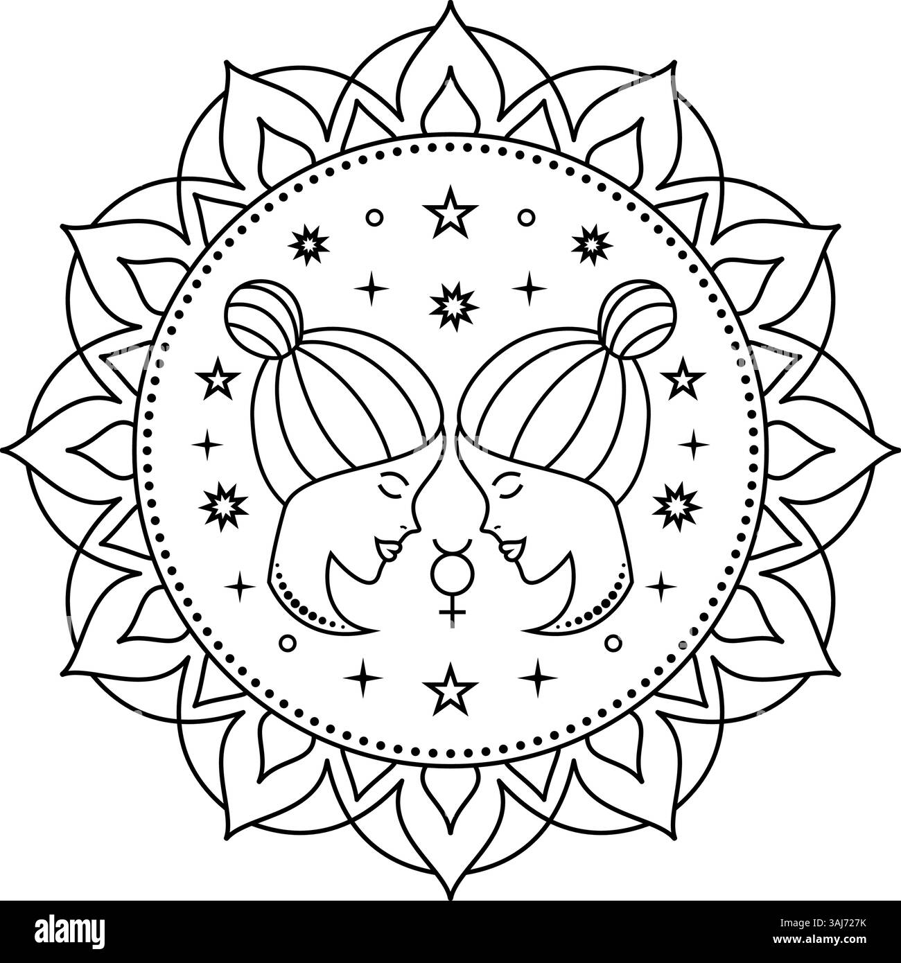 Gemini zodiac style in line art style Stock Vector Image & Art - Alamy