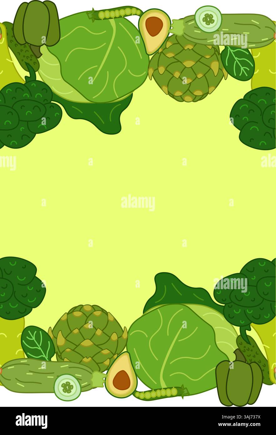Green vegetables frame seamless horizontal border. Vector flat ...