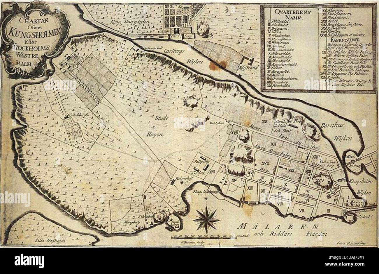 The 1754 map of Kungsholmen by O. J. Gjöding is a detailed cartographic ...