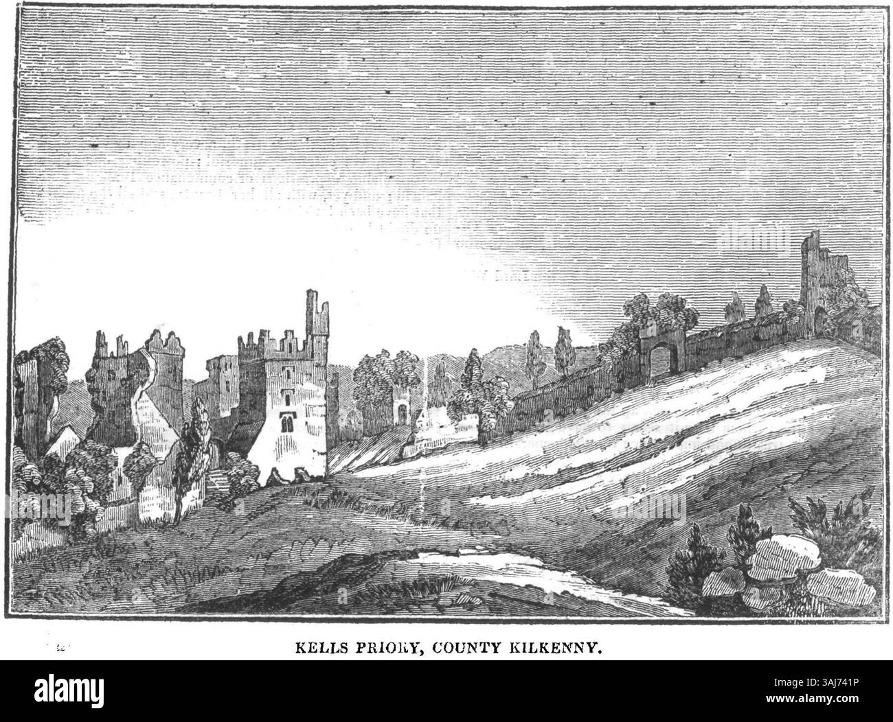 The image shows Kells Priory in County Kilkenny as depicted in 1836. It ...