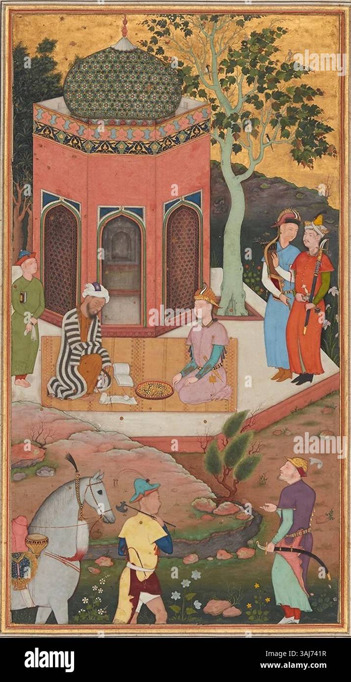 This artwork depicts the Persian poet Sa'di with his dedicatee, Abu ...