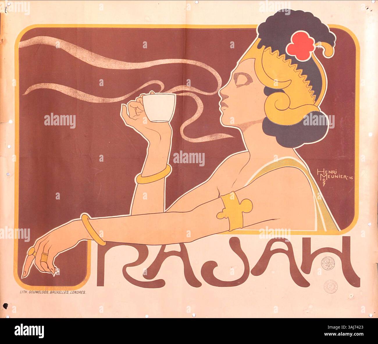 Henri Meunier's 1897 color lithograph 'Rajah' measures 65.5 x 80 cm ...