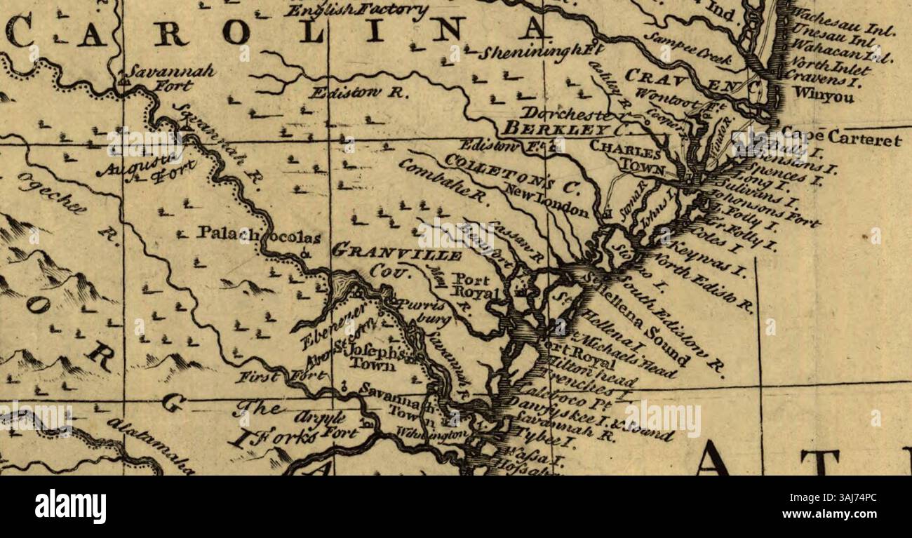This map, created by Emanuel Bowen in 1752, depicts the Edistow River ...